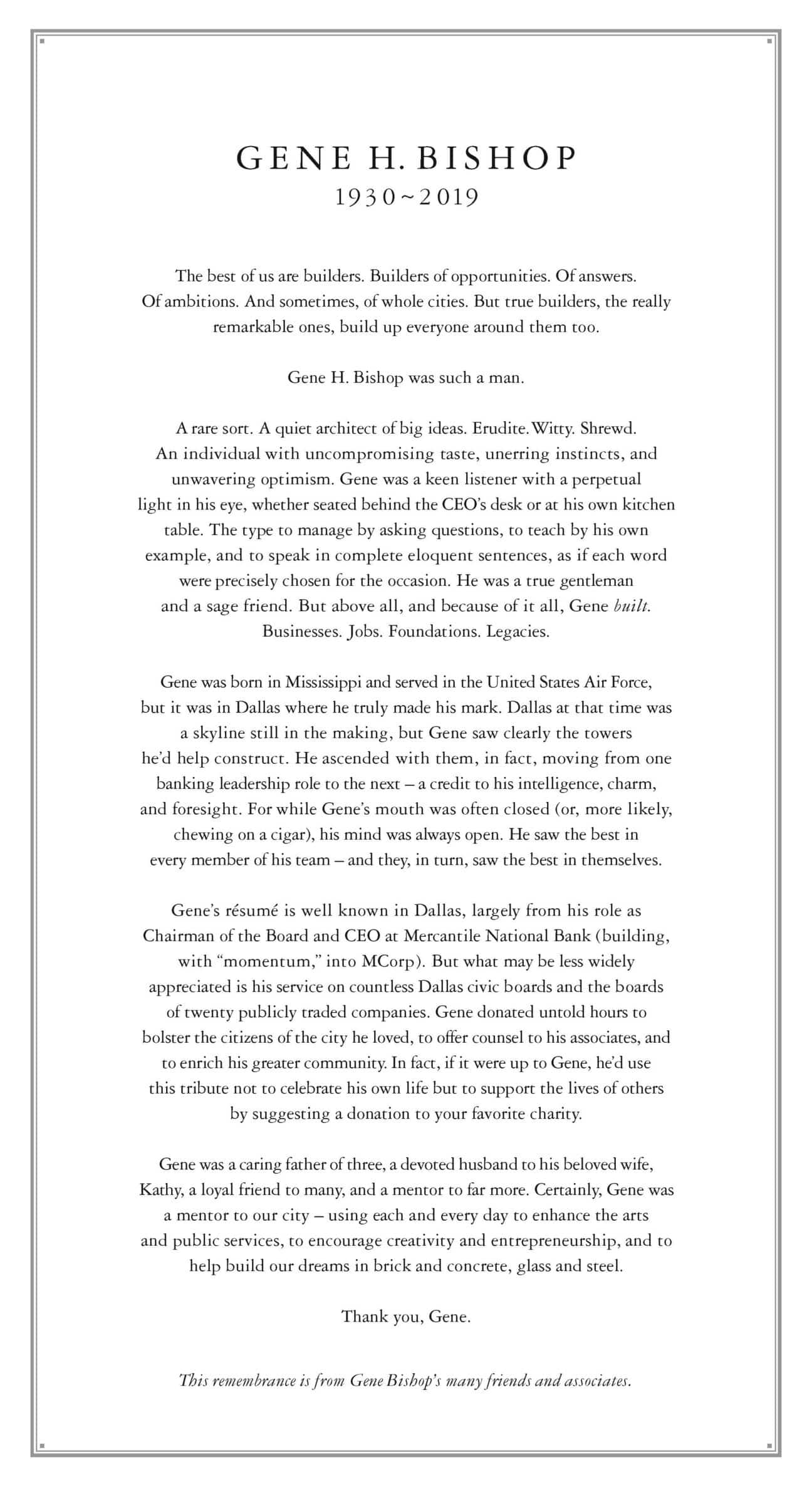 Celebrating the Life and Contributions of Gene H. Bishop - Tolleson ...